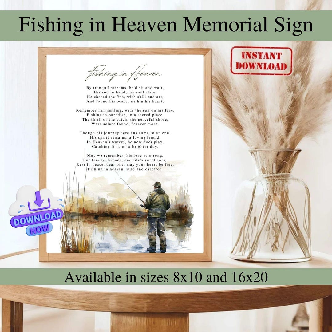 Fishing in Heaven Poem Sign Ready to Print, Celebration of Life Poem ...