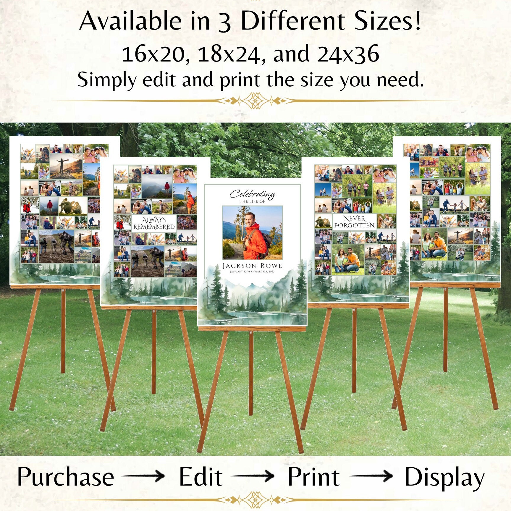 Set of 5 Editable Funeral Photo Collage Templates, Celebrating the Life ...