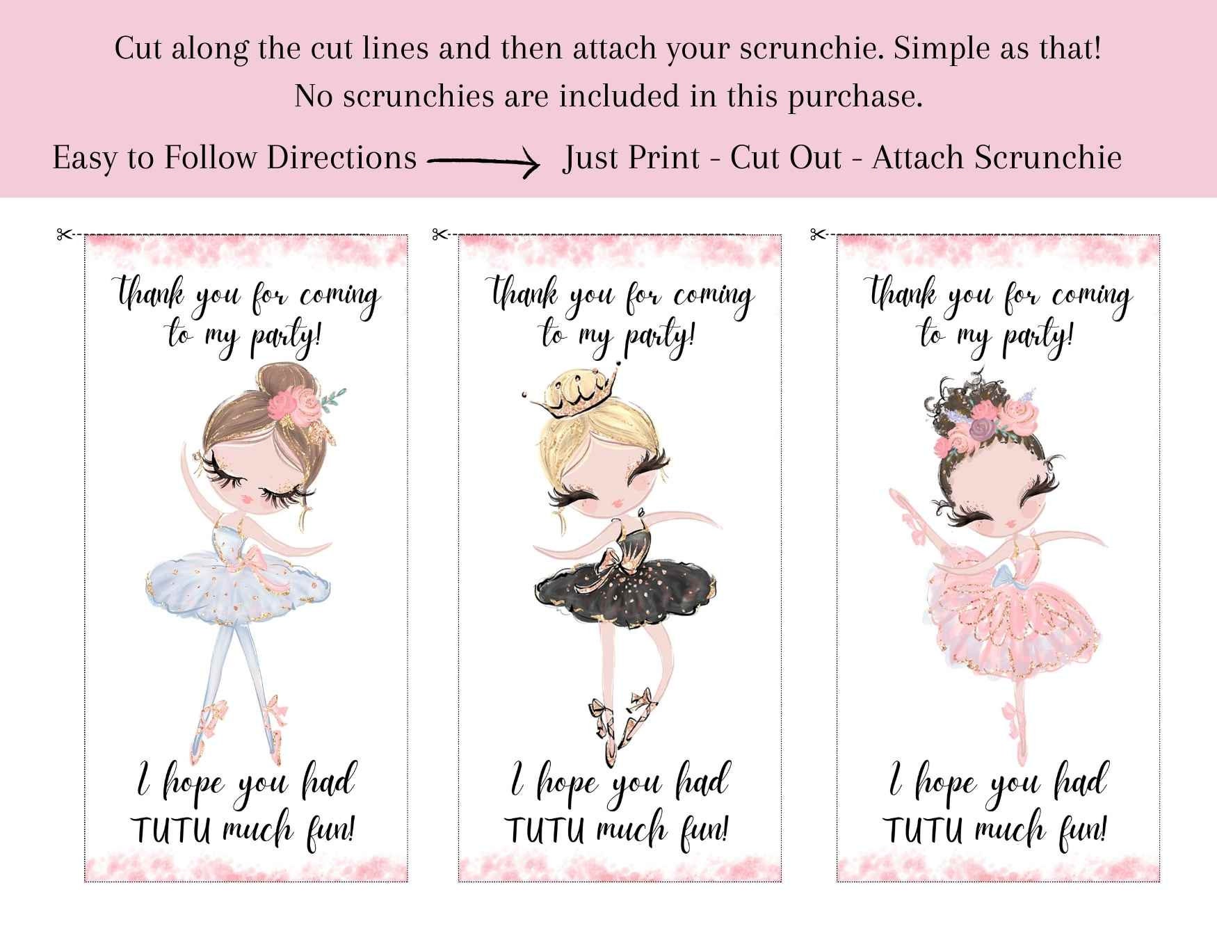 Ballerina Scrunchie Card Template, Ballet Dancer Party Favor, Ballerina ...