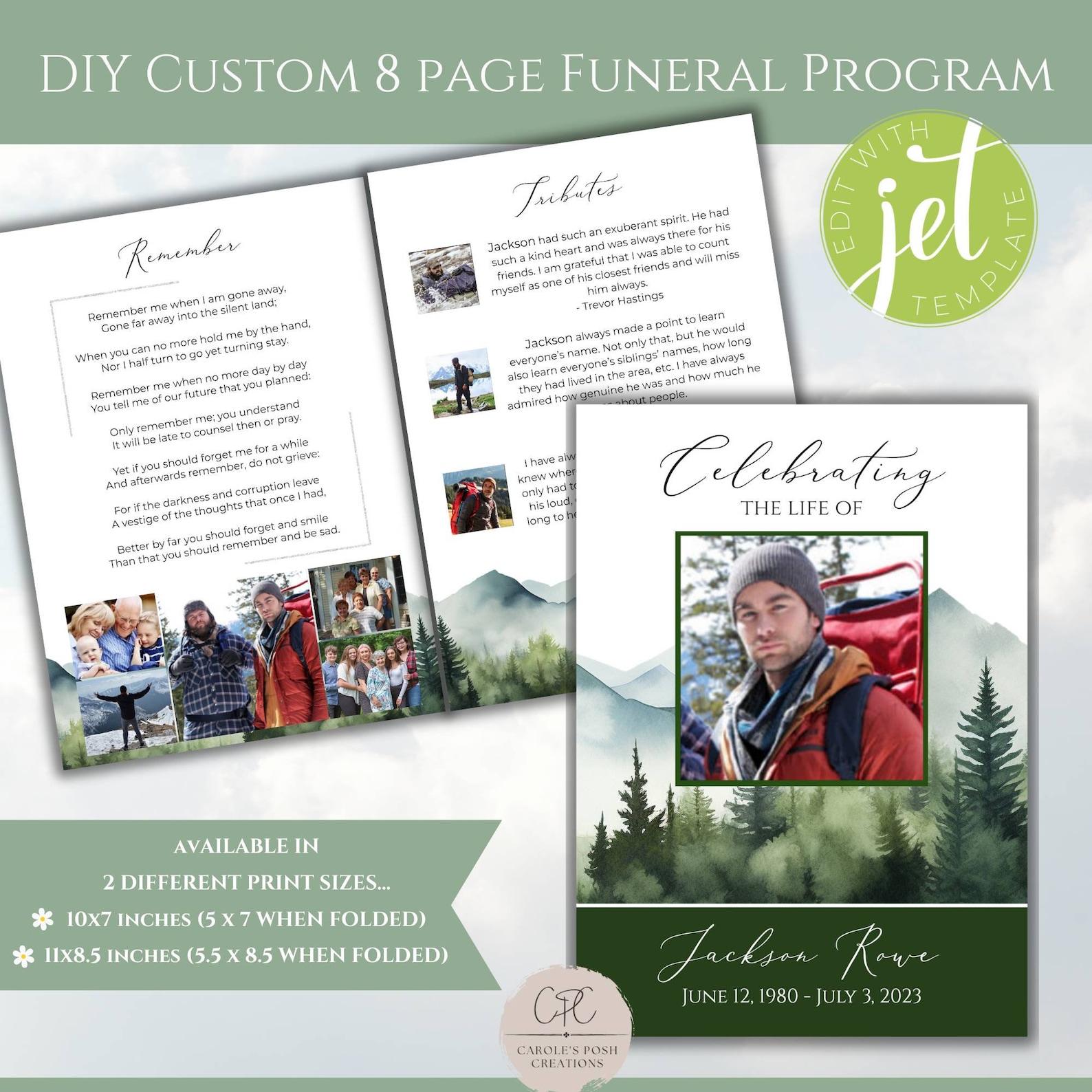 8-page Funeral Program Template, Editable Mountain Outdoors Forest ...