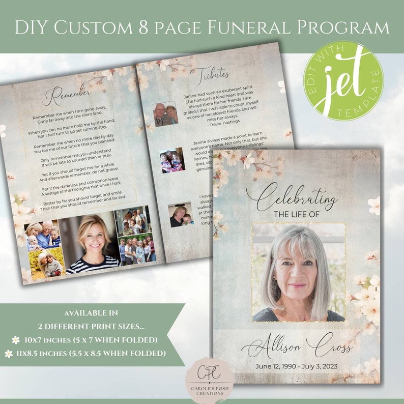 8-page Funeral Program Template, Editable Celebration of Life, Obituary Funeral Mass Program ...