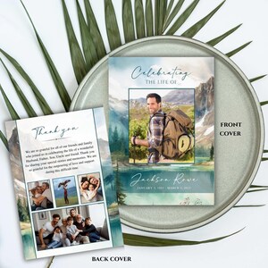 4-page Funeral Program Template, Editable Mountain Outdoors Forest ...