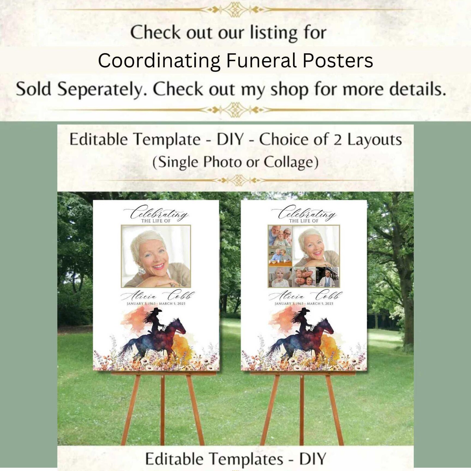 Editable Cowgirl Western Outdoors Horse Photo Memorial Funeral Program ...