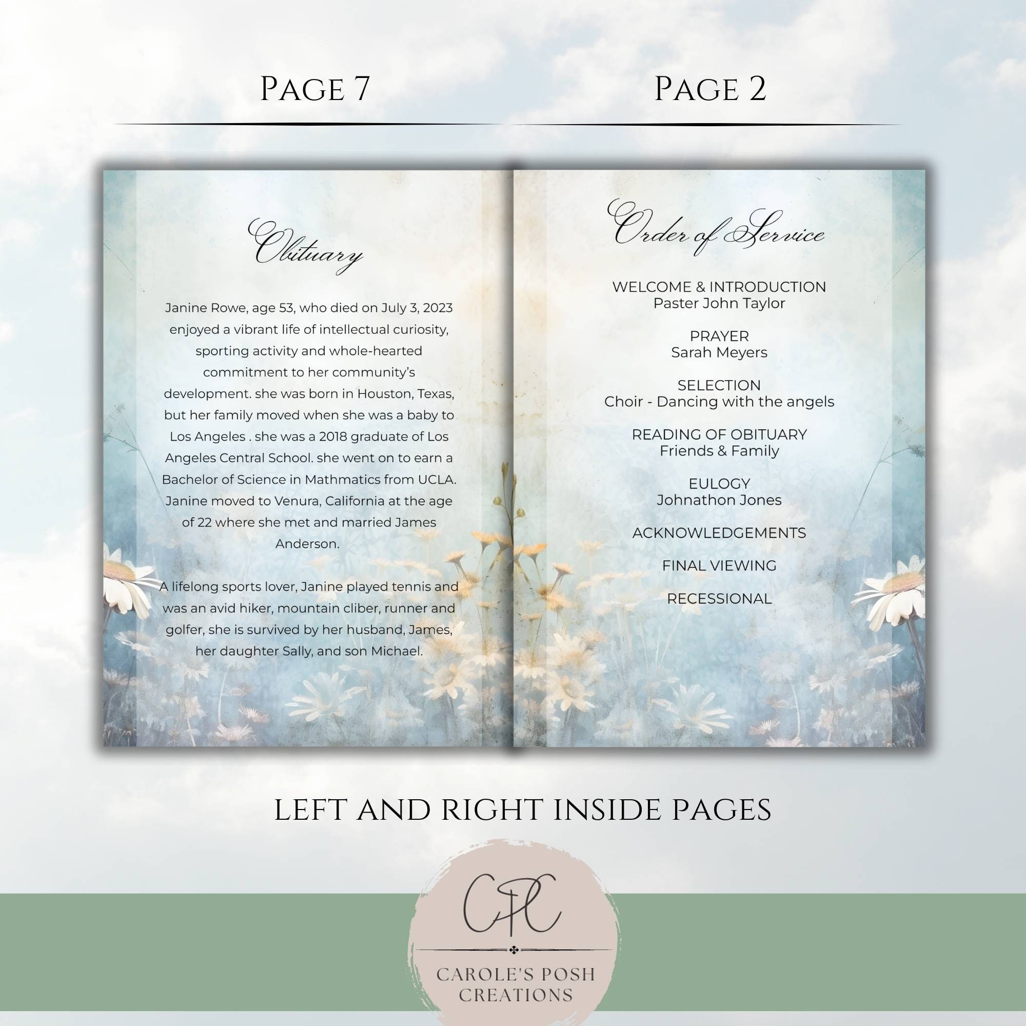 8-page Funeral Program Template, Editable Celebration of Life, Obituary ...
