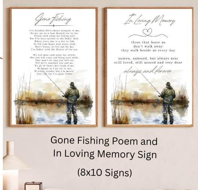 Editable Fishing Mountain Outdoors Fisherman Photo Memorial Funeral ...