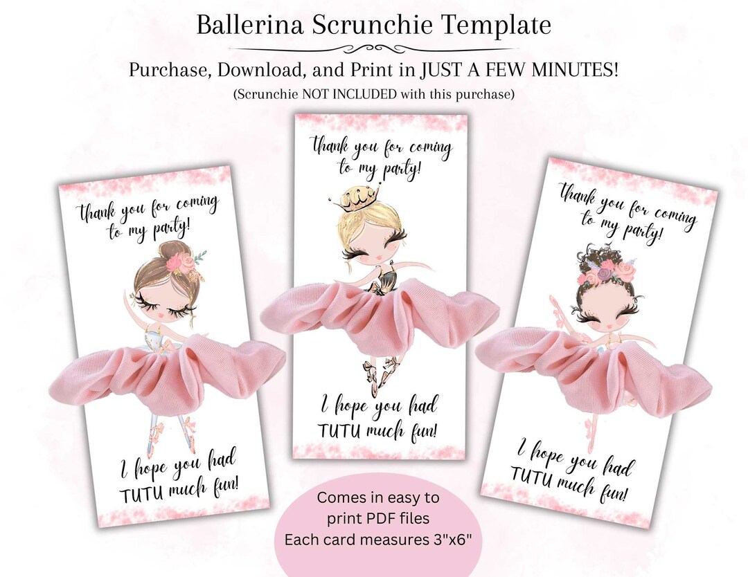 Ballerina Scrunchie Card Template, Ballet Dancer Party Favor, Ballerina ...