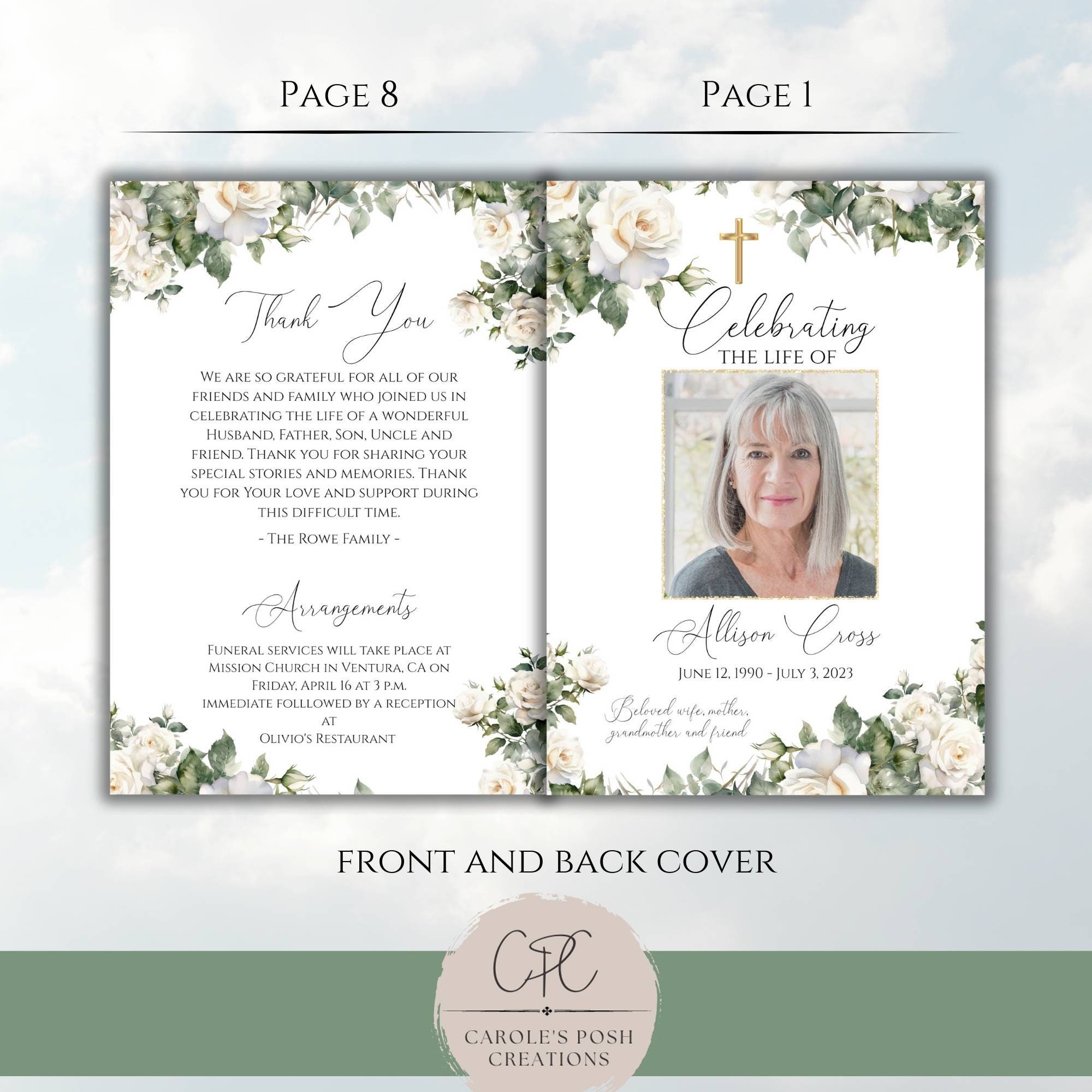 8-page Funeral Program Template, Editable Celebration of Life, Obituary ...