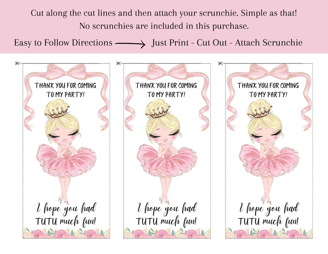 Ballerina Scrunchie Card Template, Ballet Dancer Party Favor, Ballerina ...