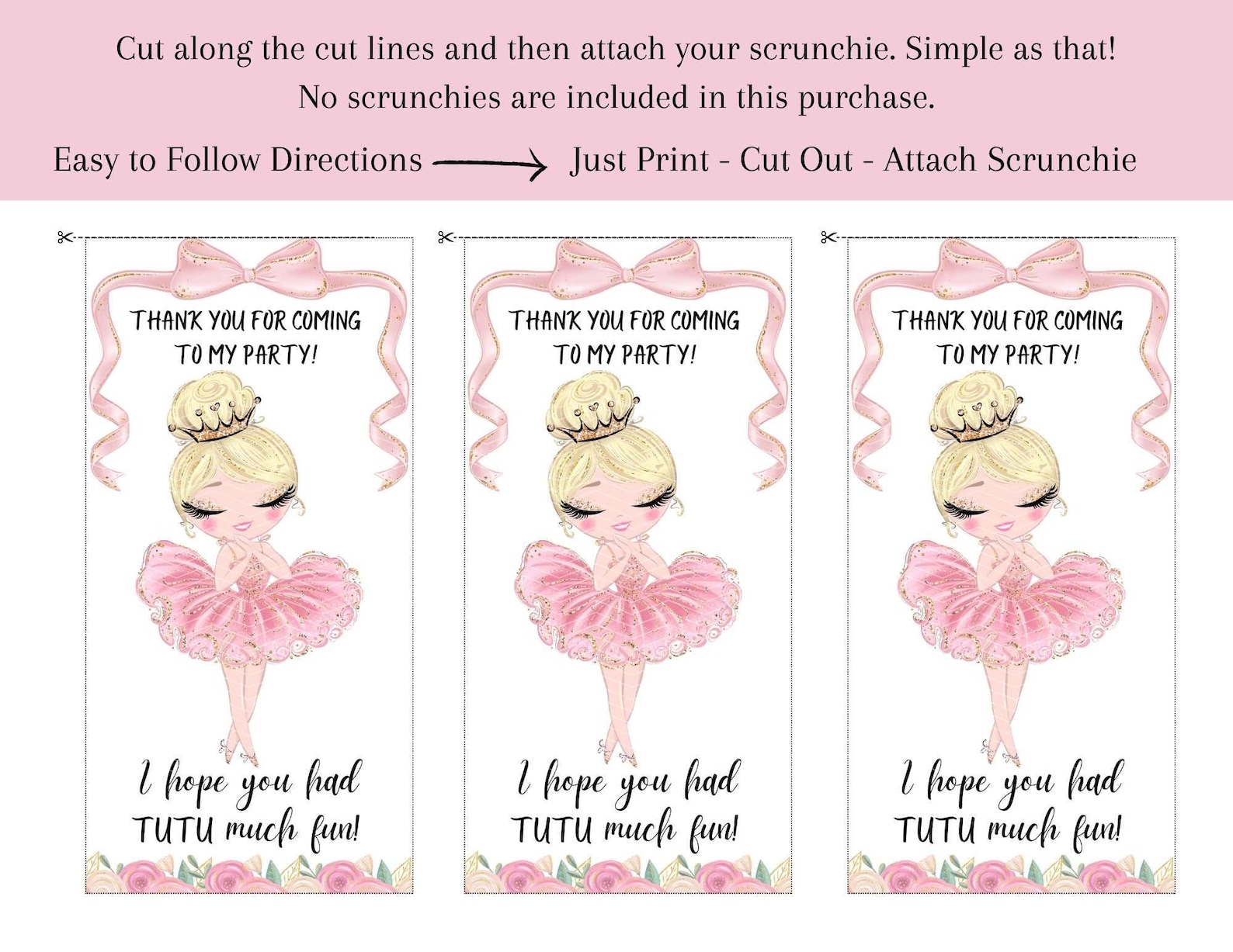 Ballerina Scrunchie Card Template, Ballet Dancer Party Favor, Ballerina ...