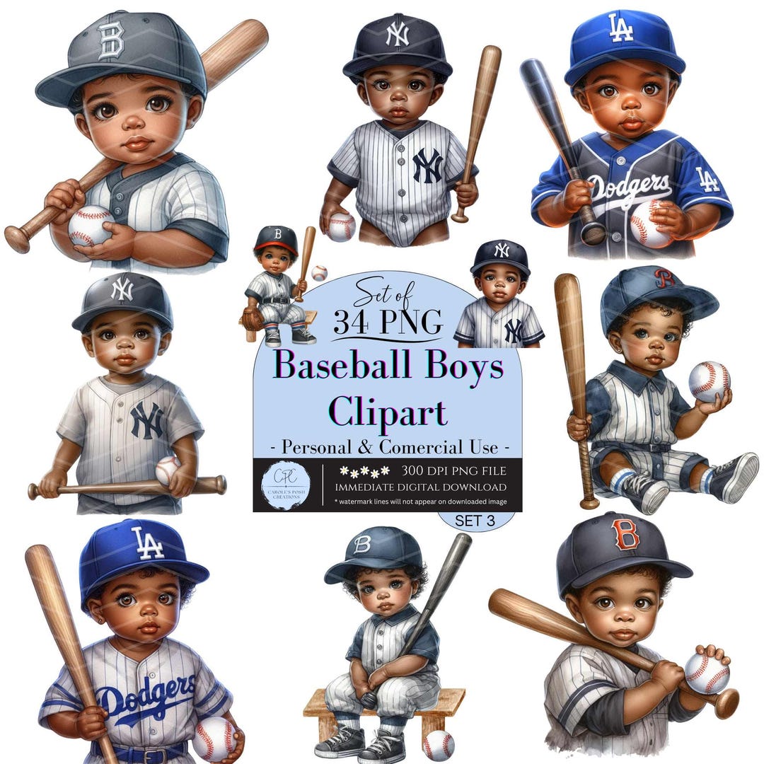 Watercolor African American Baseball Boy Clipart, Black Baseball ...