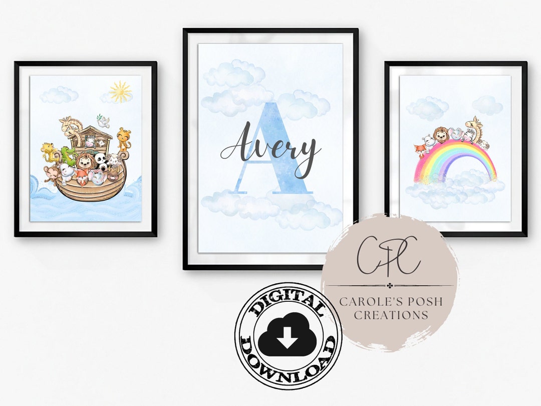 Personalized Noah's Ark Animal Prints Nursery Wall Art, Woodland ...