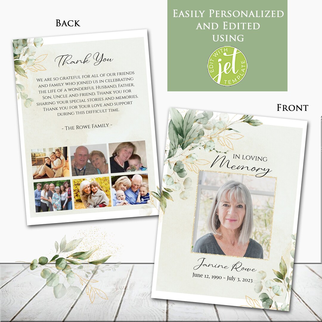 Editable Simple Photo Memorial Funeral Program Template Printable ...