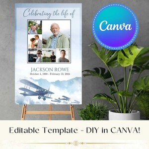 Set of 3 Editable Airplane Pilot Funeral Photo Collage Templates ...