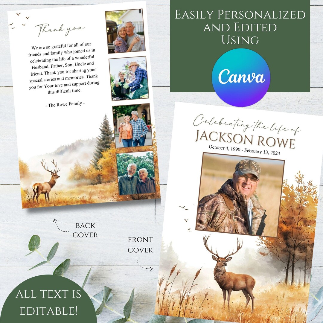 Editable Hunter Fishing Mountain Outdoors Photo Memorial Funeral ...