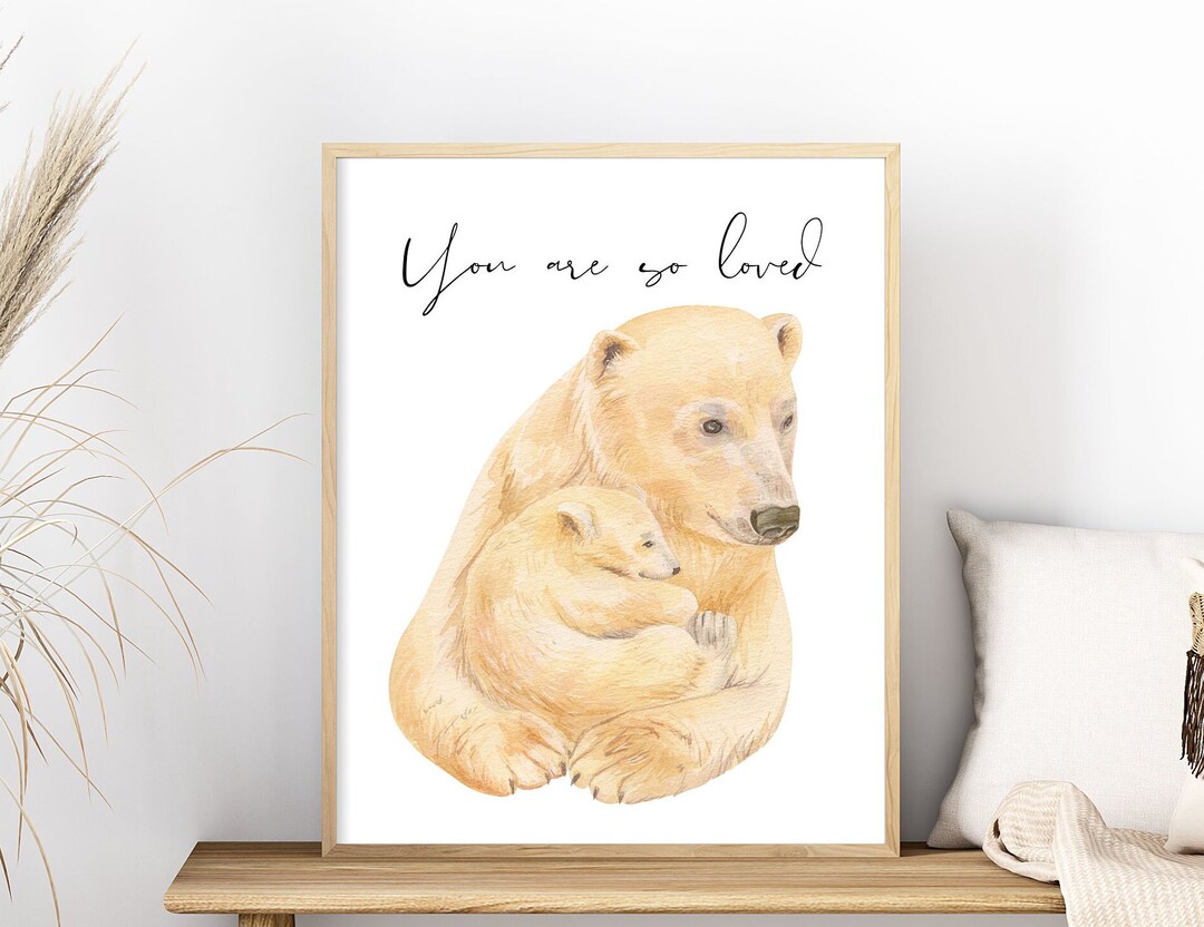 Polar Bear Mommy and Baby Watercolor Wall Art, Polar Bear Family Wall ...