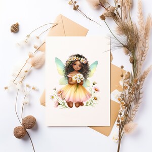 Yellow Daisy Watercolor Fairy Garden Clipart, African American Fairy ...