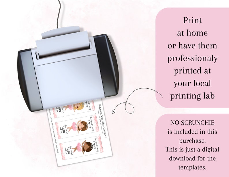 Ballerina Scrunchie Card Template, Ballet Dancer Party Favor, Ballerina ...