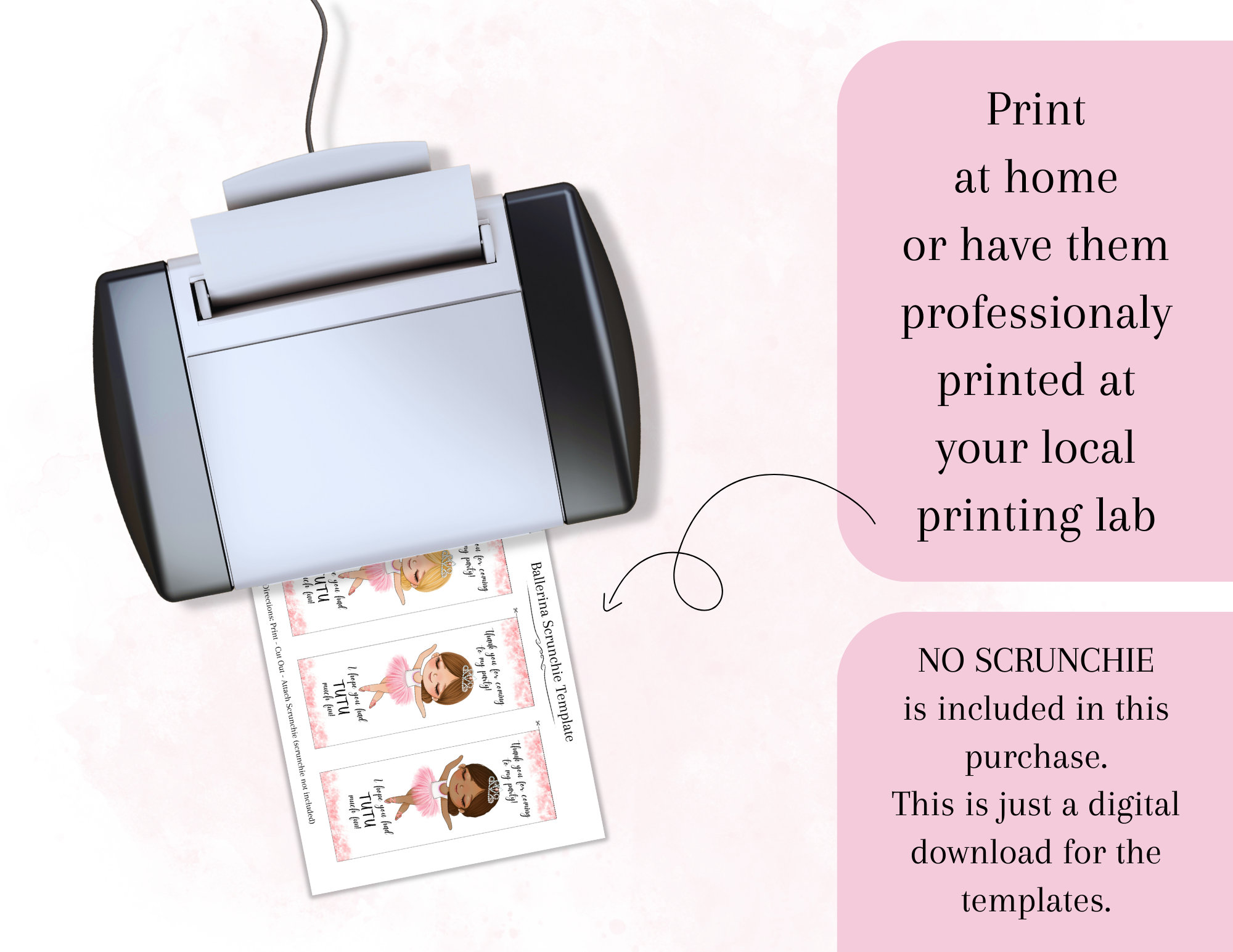 Ballerina Scrunchie Card Template, Ballet Dancer Party Favor, Ballerina ...