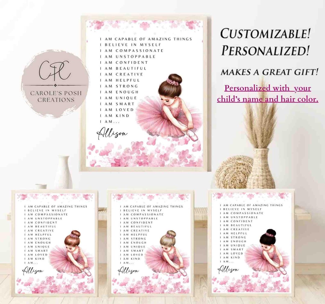 Personalized Name Ballerina Positive Affirmations Art Print, Ballerina ...