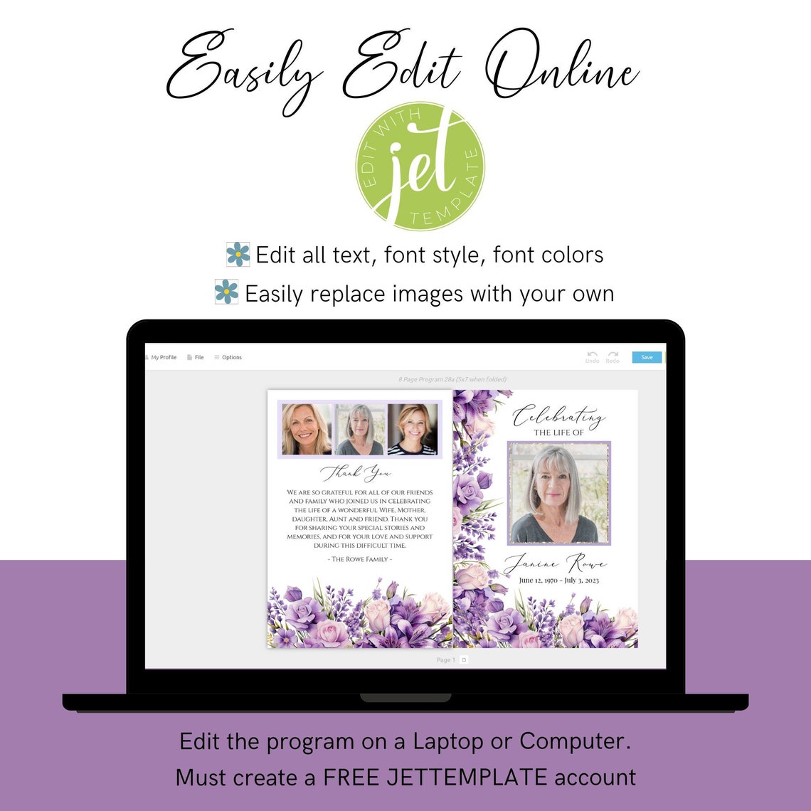 8-page Beautiful Funeral Program Template, Editable Celebration of Life ...