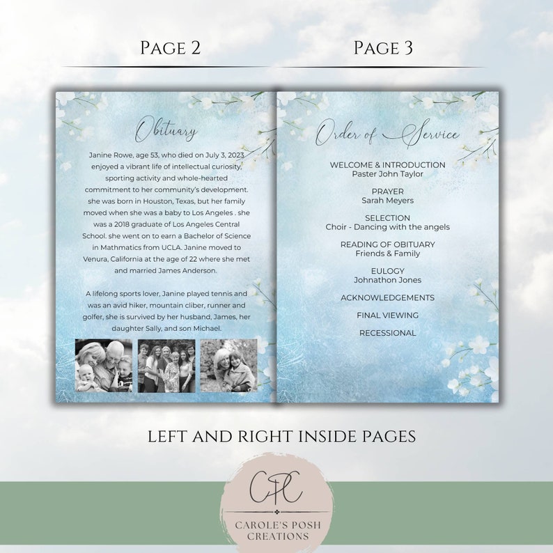 4-page Funeral Program Template, Editable Celebration of Life, Obituary ...