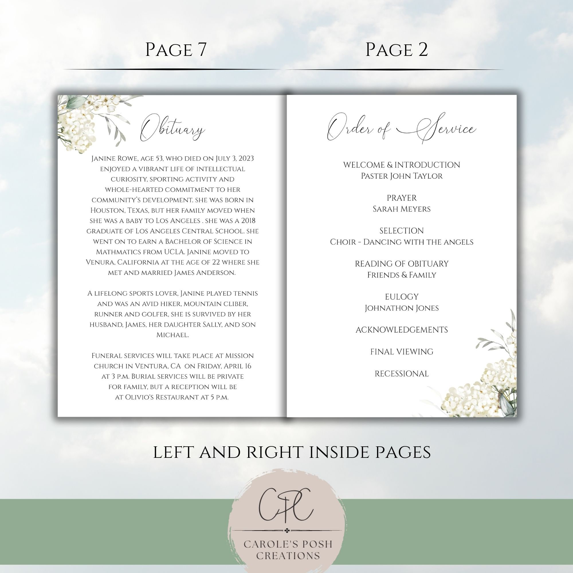 8-page Funeral Program Template, Editable Celebration of Life, Obituary ...