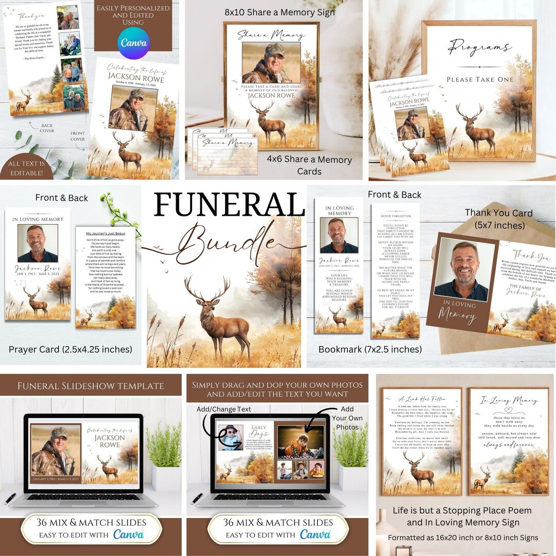 Editable Hunter Mountain Outdoors Hunting Photo Memorial Funeral Bundle ...