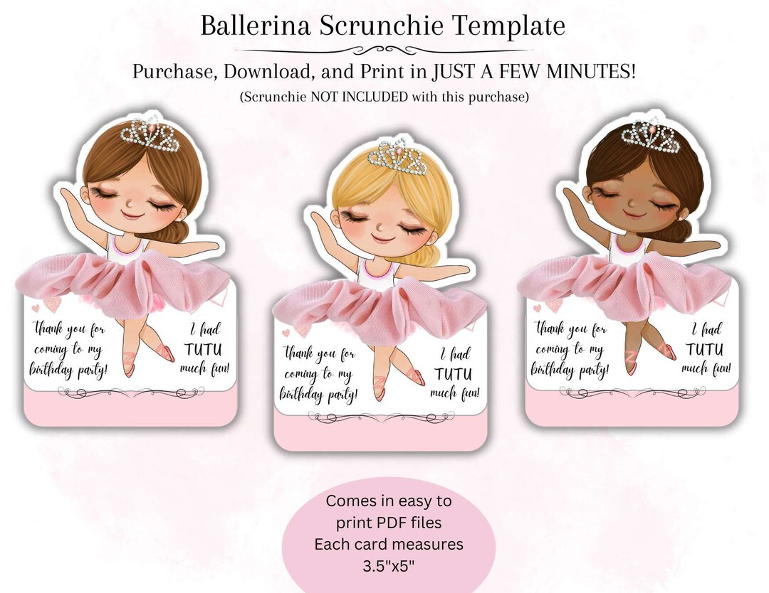 Ballerina Scrunchie Card Template, Ballet Dancer Party Favor, Ballerina ...
