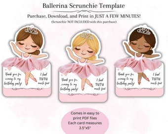 Ballerina Scrunchie Card Template, Ballet Dancer Party Favour, Editable ...