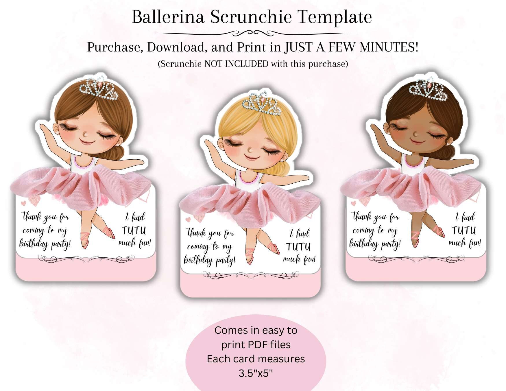 Ballerina Scrunchie Card Template, Ballet Dancer Party Favor, Ballerina ...
