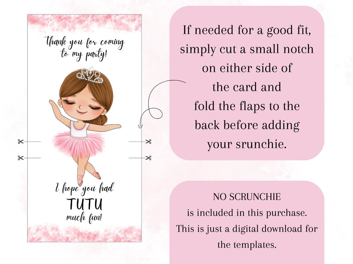 Ballerina Scrunchie Card Template, Ballet Dancer Party Favor, Ballerina ...