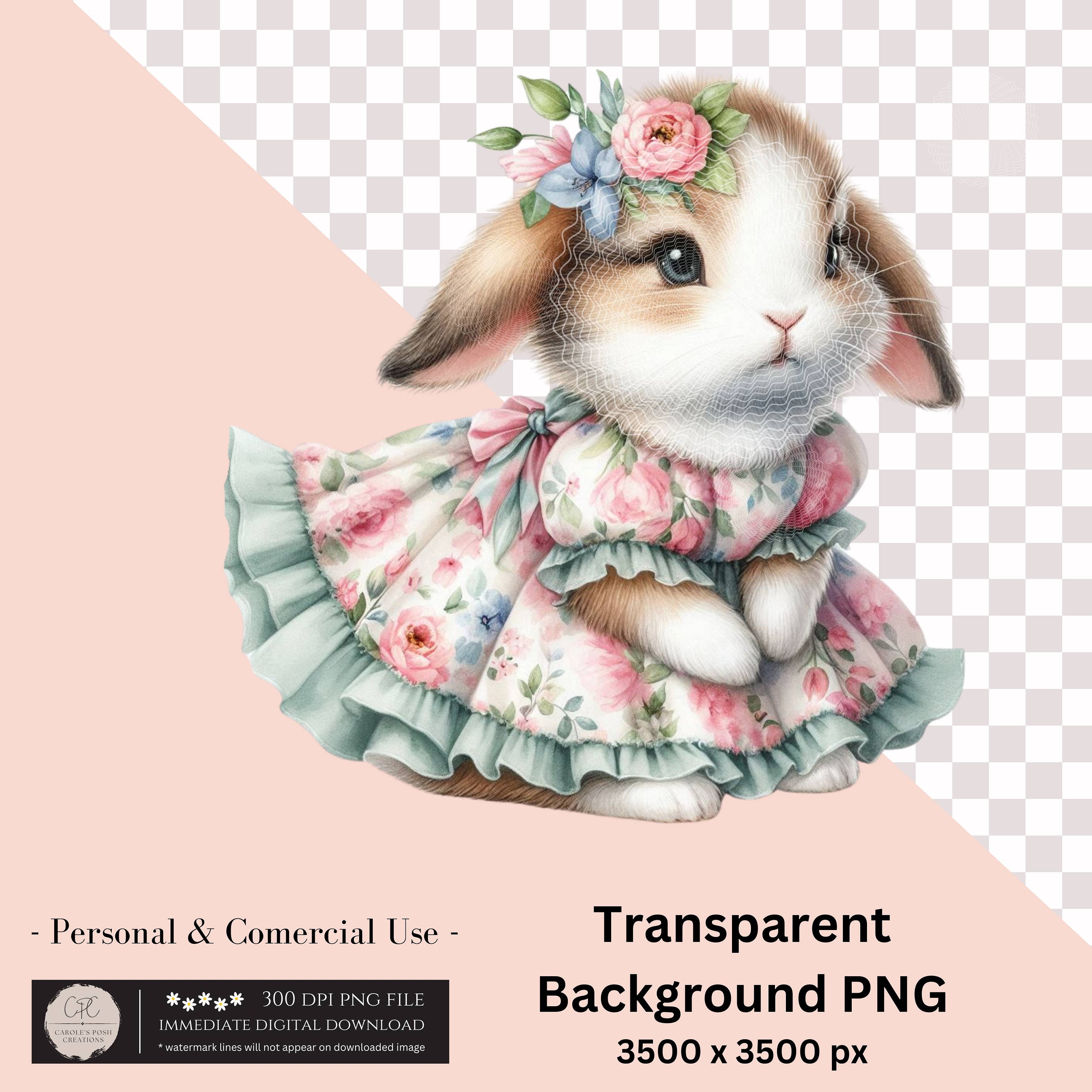 Watercolor Bunny Rabbit Clipart, Bunnies in Dresses Clipart, Cute Bunny ...