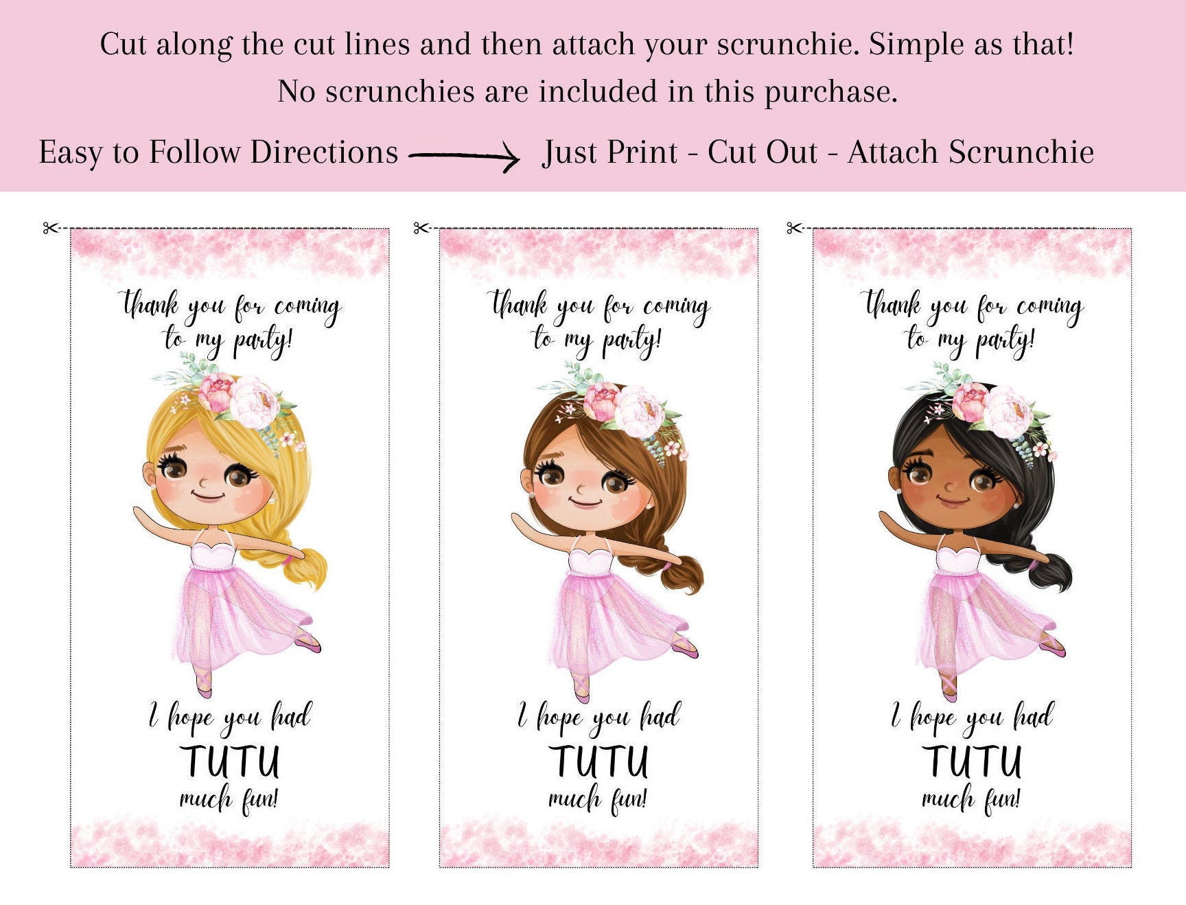 Ballerina Scrunchie Card Template, Ballet Dancer Party Favor, Ballerina ...