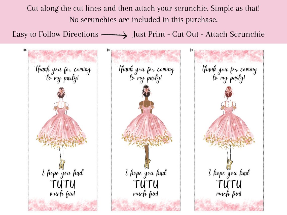 Ballerina Scrunchie Card Template, Ballet Dancer Party Favor, Princess ...