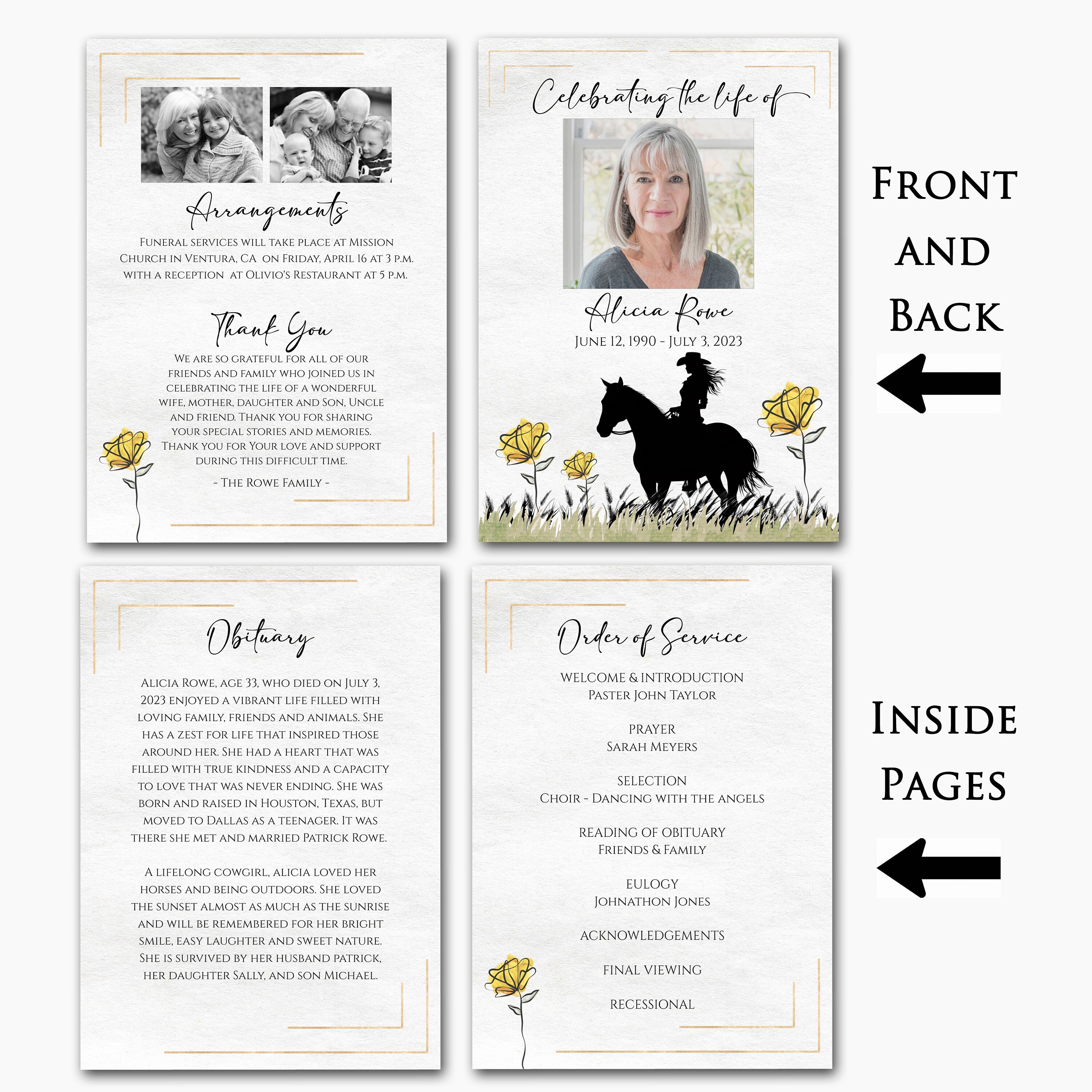 Editable Cowgirl Western Outdoors Horse Photo Memorial Funeral - Etsy