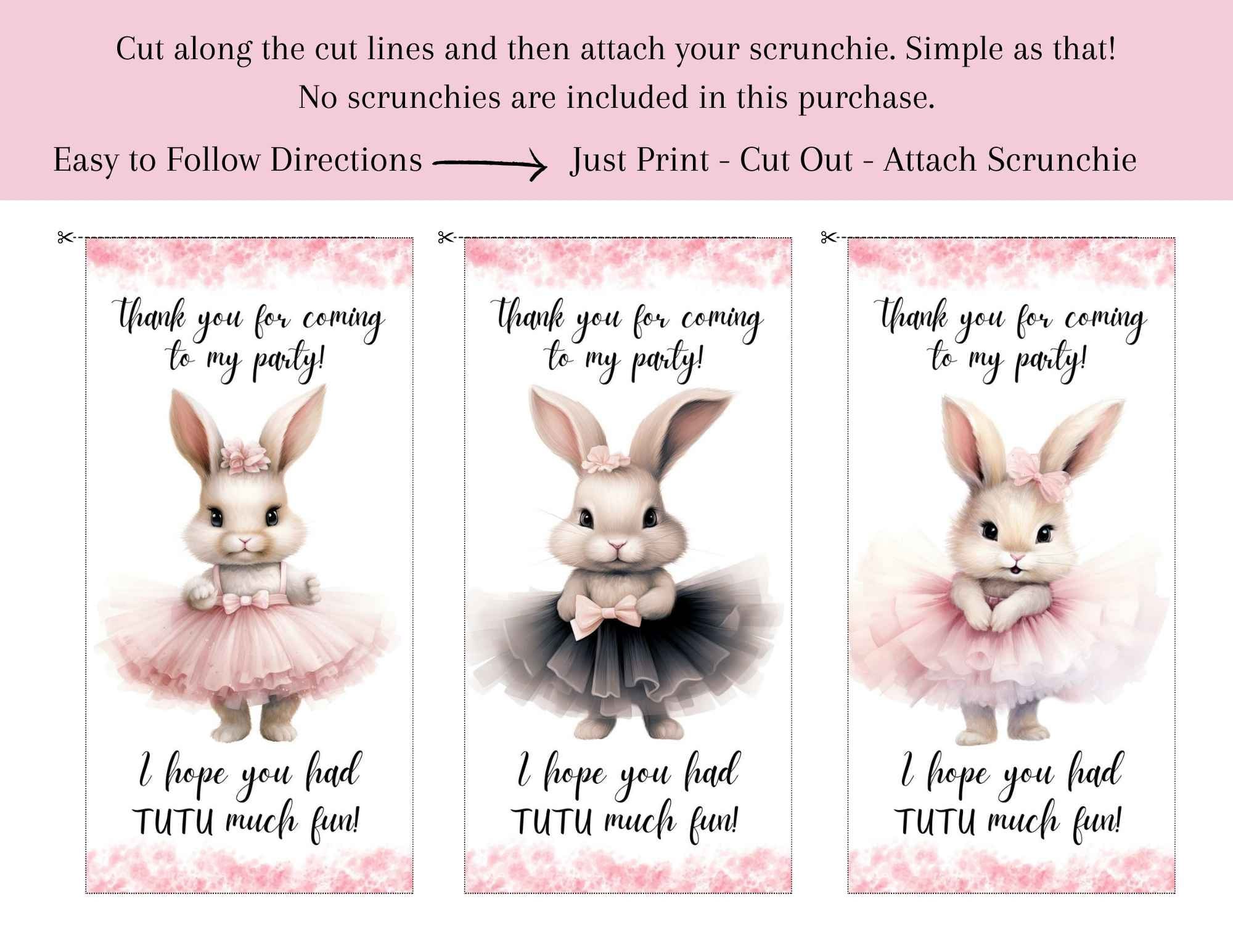 Ballerina Bunny Scrunchie Card Template, Ballet Dancer Party Favor ...