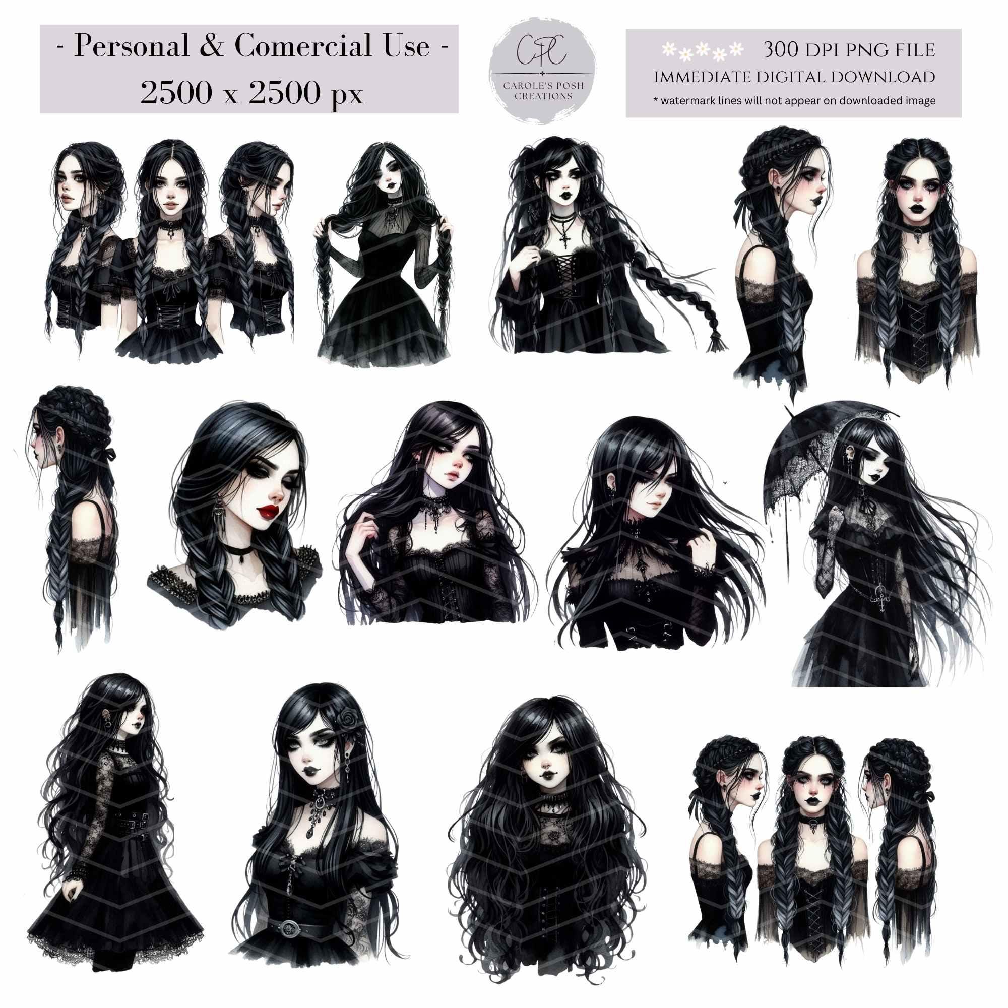 Beautiful Gothic Girls Clipart PNG, Goth Girl Clipart, Gothic Woman PNG ...