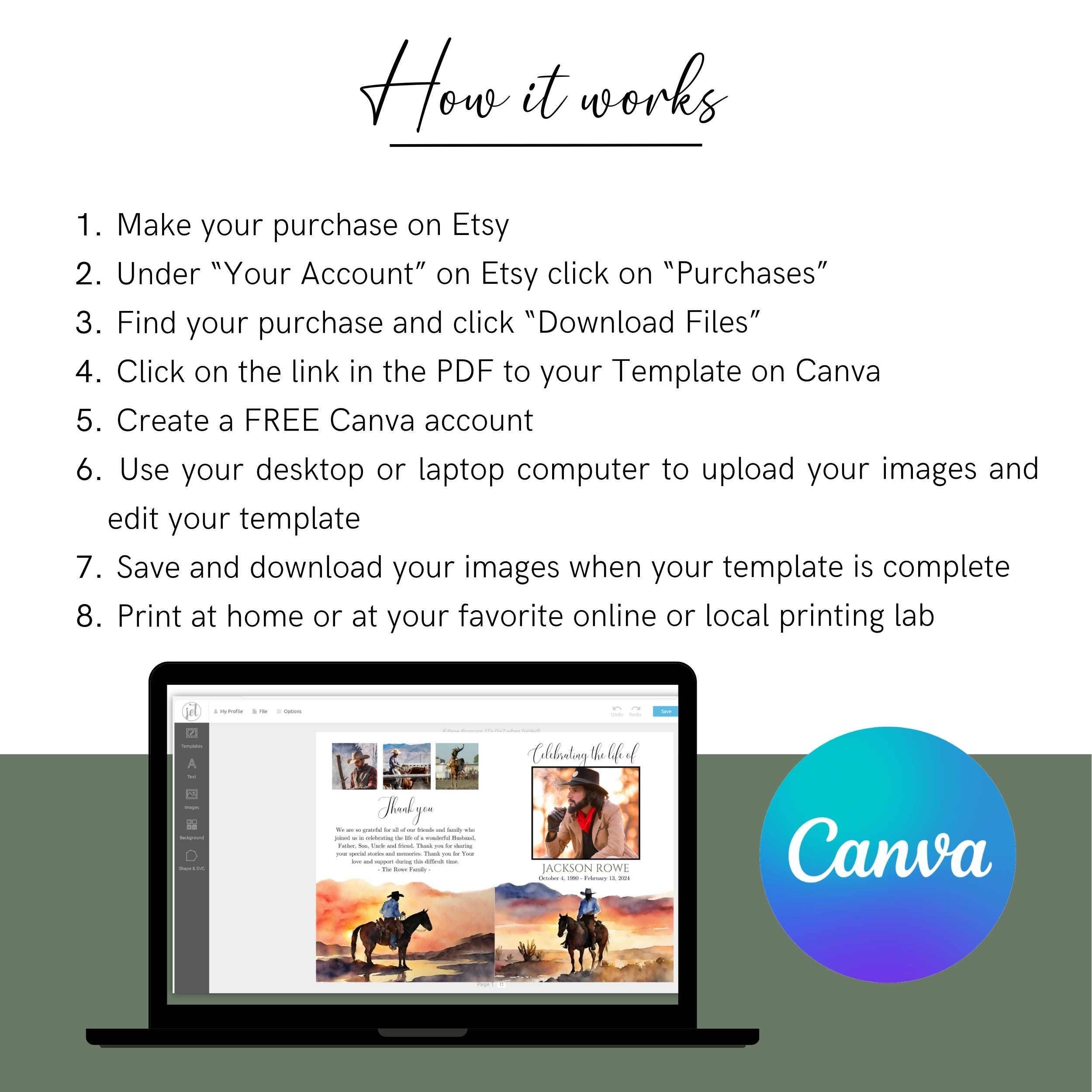 Editable Cowboy Western Outdoors Mountain Photo Memorial Funeral ...