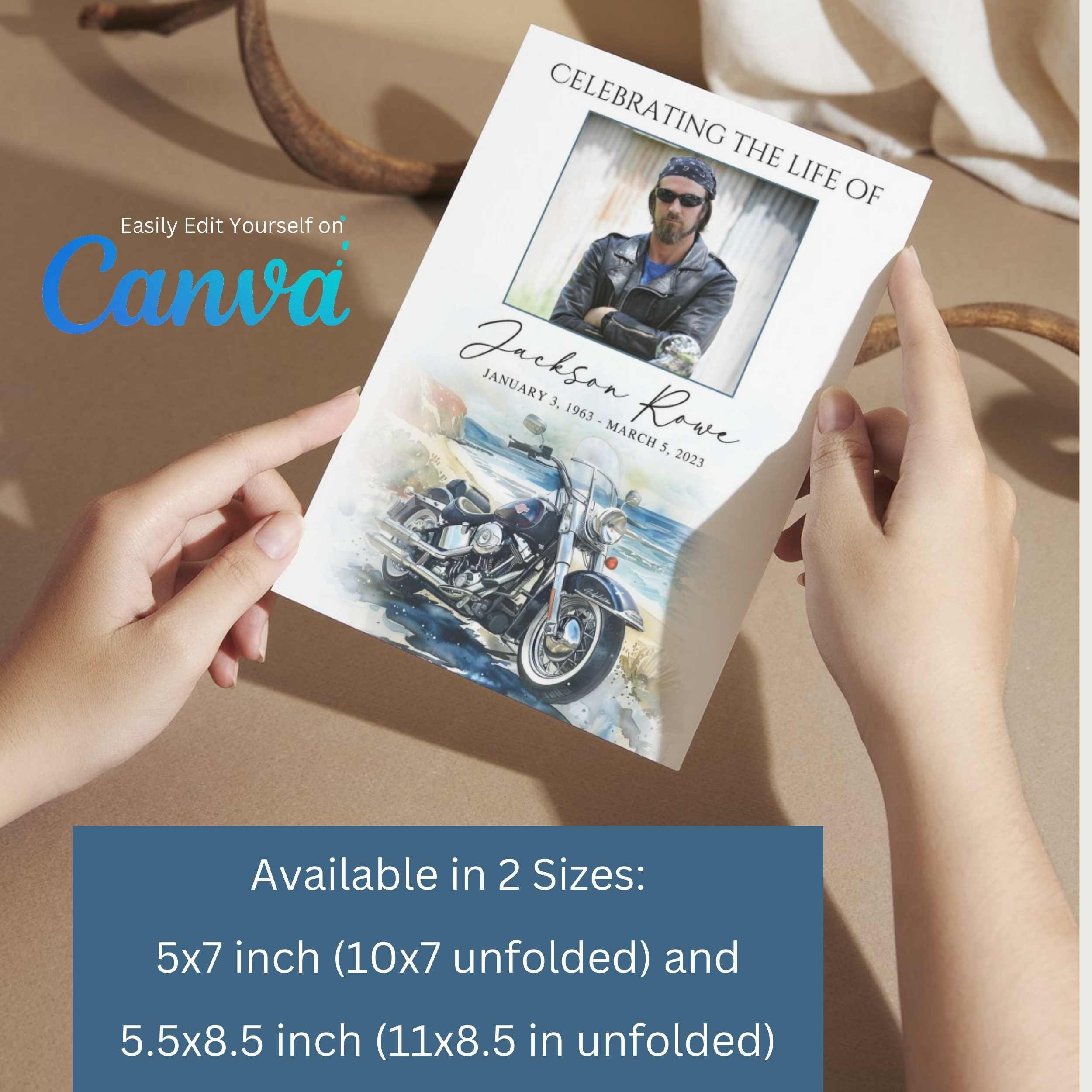 Editable Motorcycle Biker Photo Memorial Funeral Program Template ...