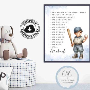 Baseball Boy Personalized Name Positive Affirmations Art Print, Nursery ...
