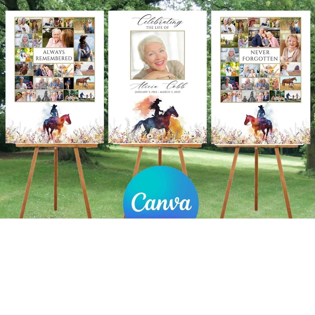Editable Photo Sign Template for Memorial Funeral, Celebrating the Life ...