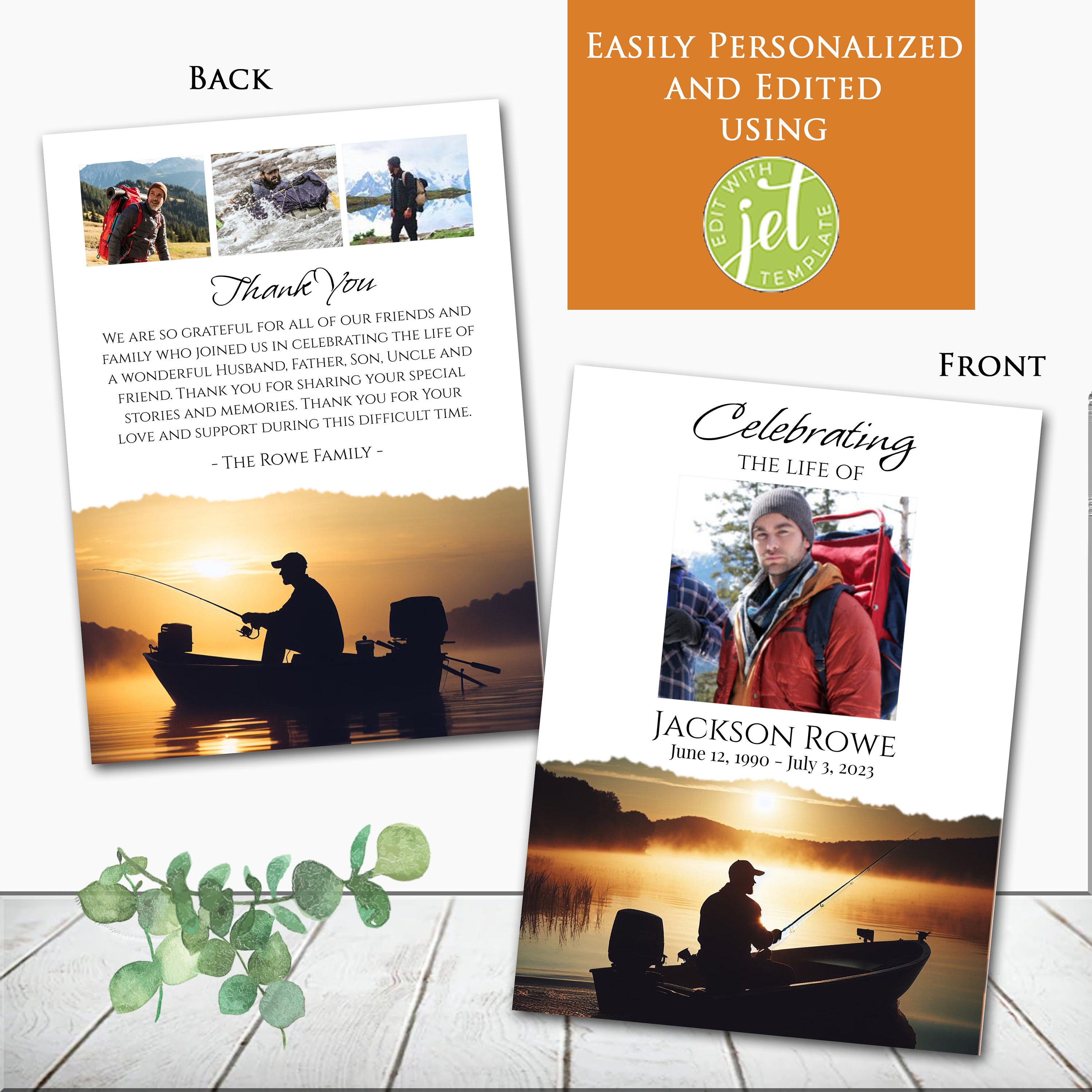 Editable Fishing Mountain Outdoors Fisherman Photo Memorial Funeral ...