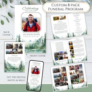 Editable Mountain Forest Photo Memorial Funeral Program Bundle ...