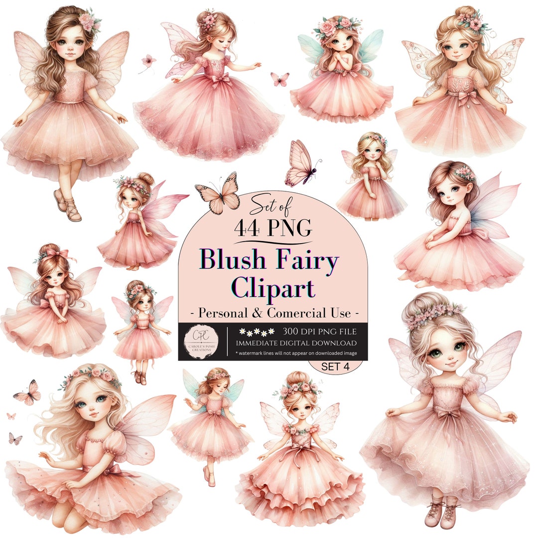Blush Watercolor Fairy Garden Clipart, Garden Fairy, Pretty Fairies Clipart, Pink Fairies ...