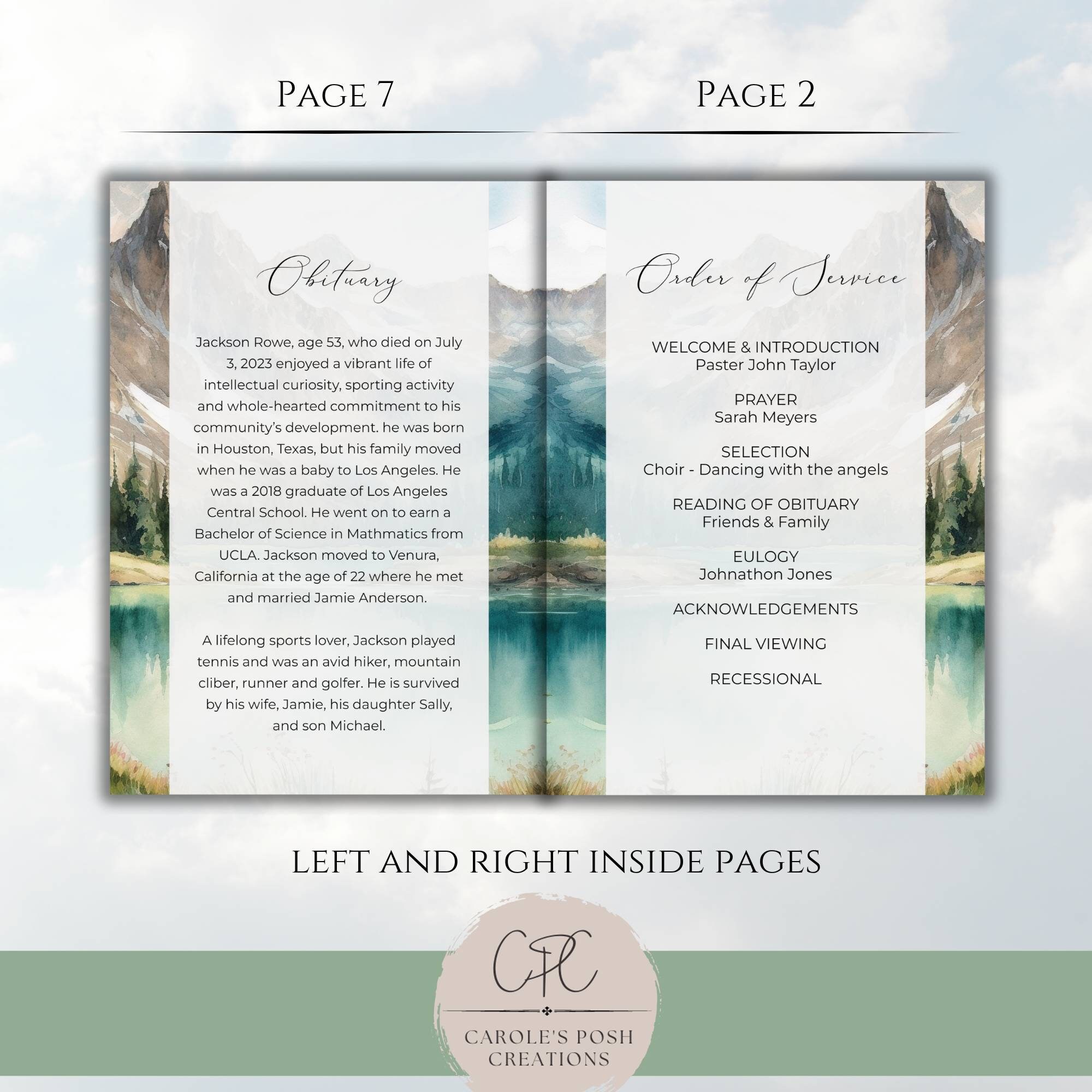 8-page Funeral Program Template, Editable Mountain Outdoors Forest ...