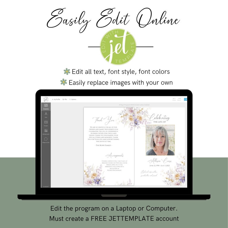 8-page Funeral Program Template, Editable Celebration of Life, Obituary ...