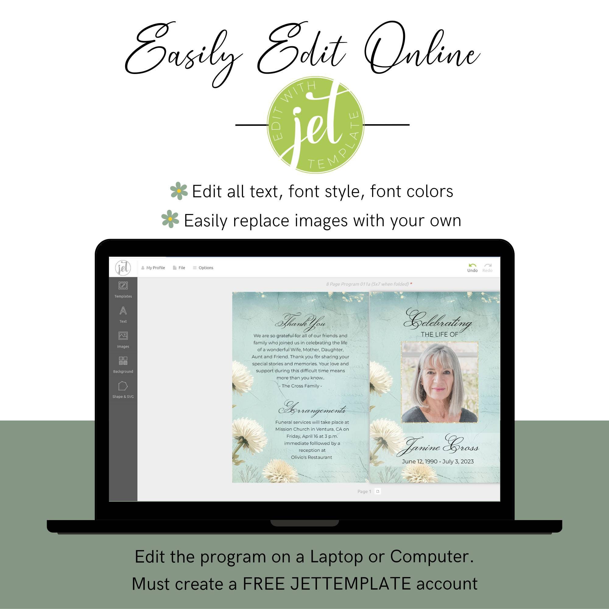 8-page Funeral Program Template, Editable Celebration of Life, Obituary ...