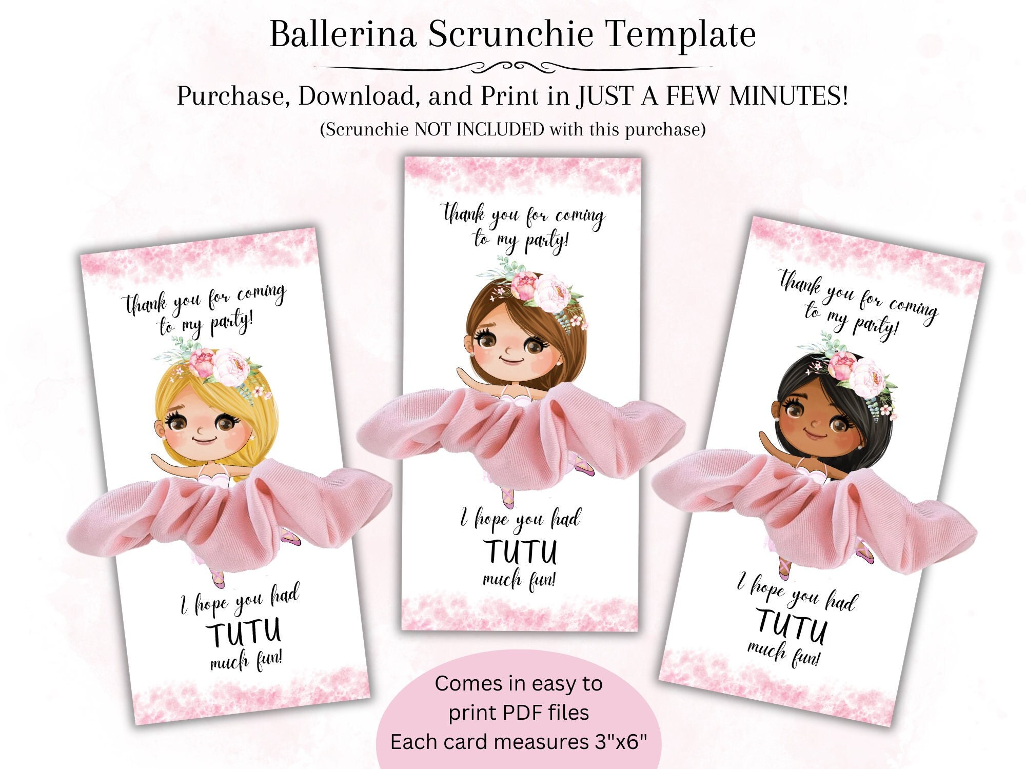 Ballerina Scrunchie Card Template, Ballet Dancer Party Favor, Ballerina ...