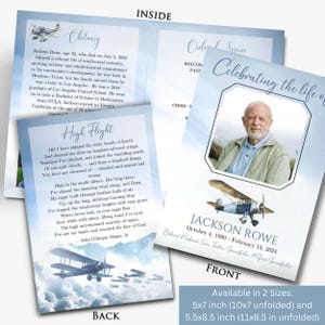 Editable Vintage Airplane Photo Memorial Funeral Program Template ...