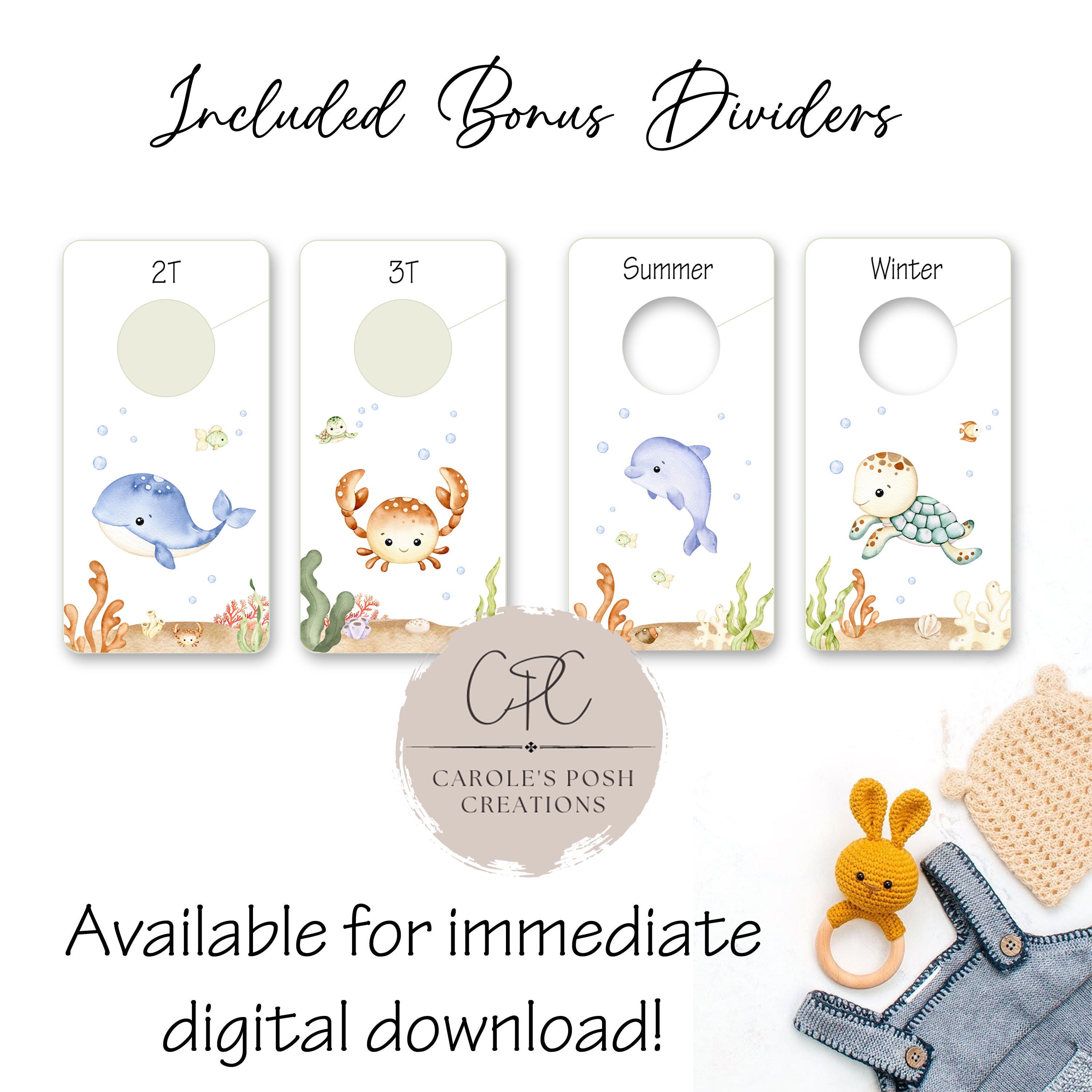 Boho Sea Animals, Nursery Closet Dividers, Printable Closet Dividers ...